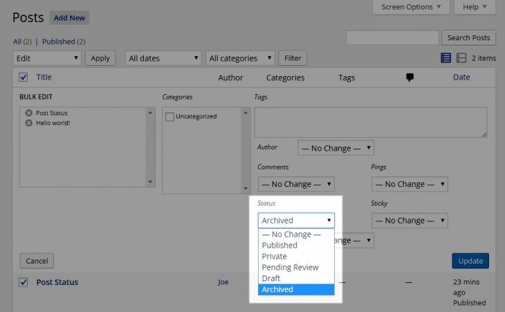 Unpublish WordPress Posts with Archived Post Status Plugin
